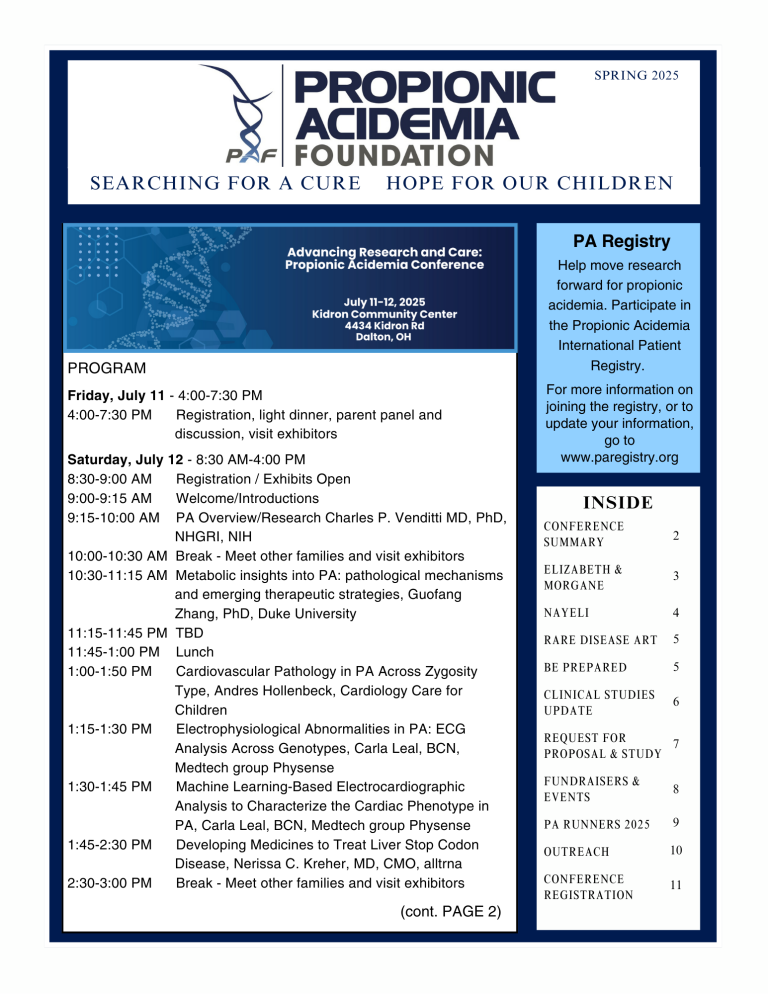 Propionic Acidemia Foundation - “Searching for a Cure…Hope for our Children”